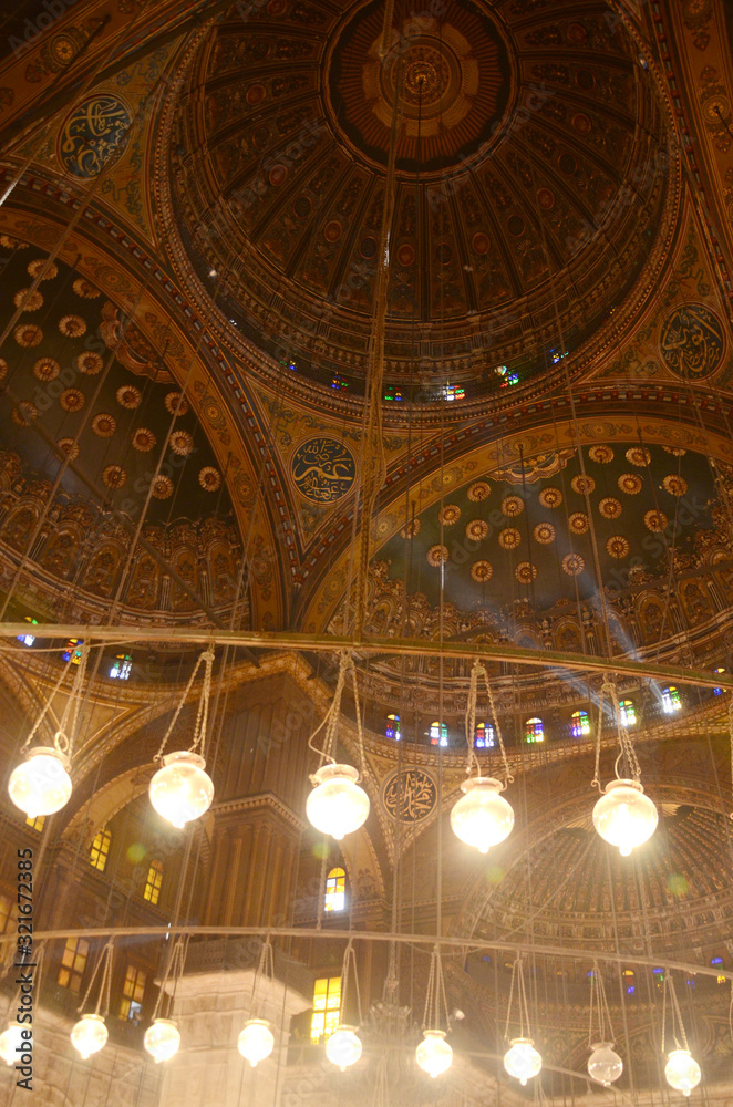 The richly decorated interior of the Great Mosque of Muhammad Ali Pasha ...