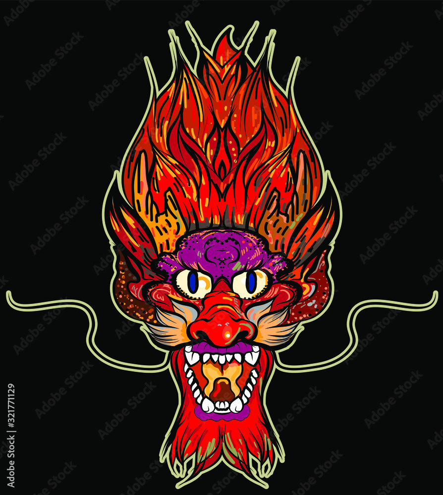 Isolate head of Japanese Dragon vector.Dragon face tattoo.red dradon ...