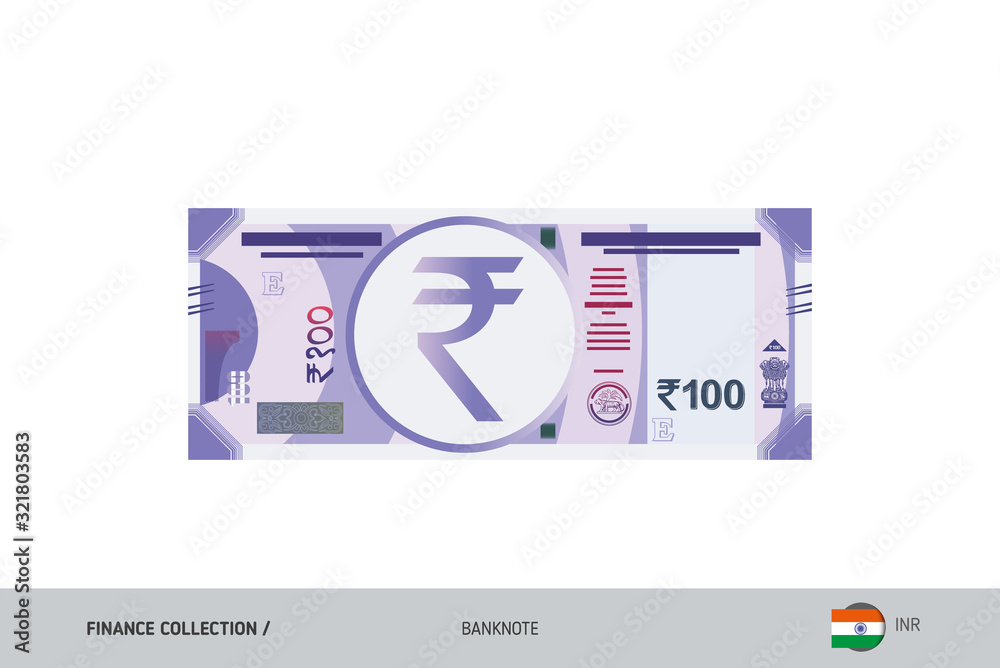 100 Indian Rupee Banknote. Flat style highly detailed vector ...
