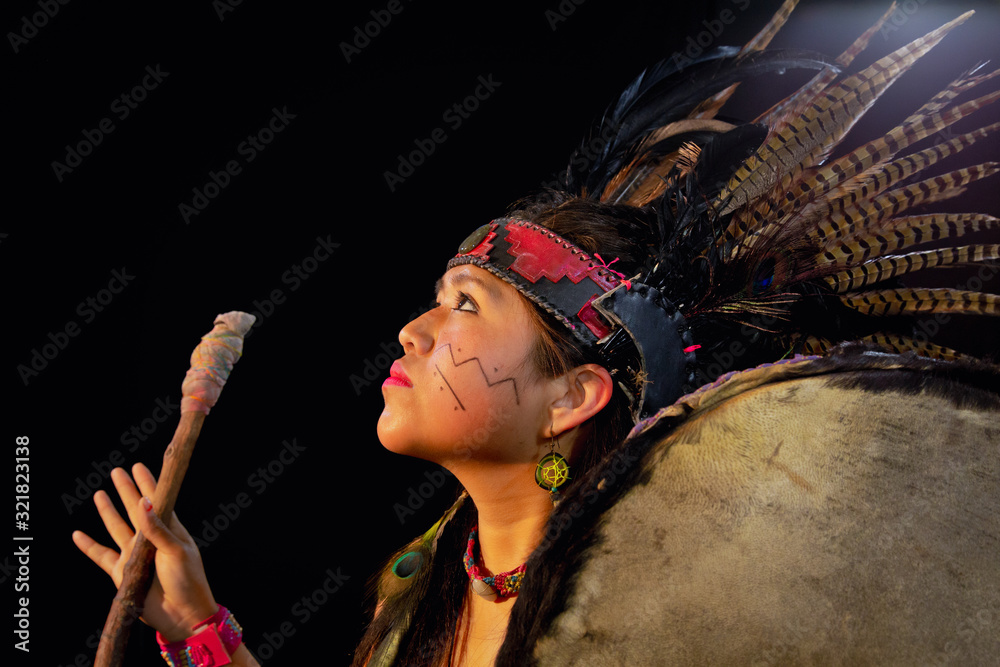 close up of young woman Teotihuacana, Xicalanca - Toltec in black ...