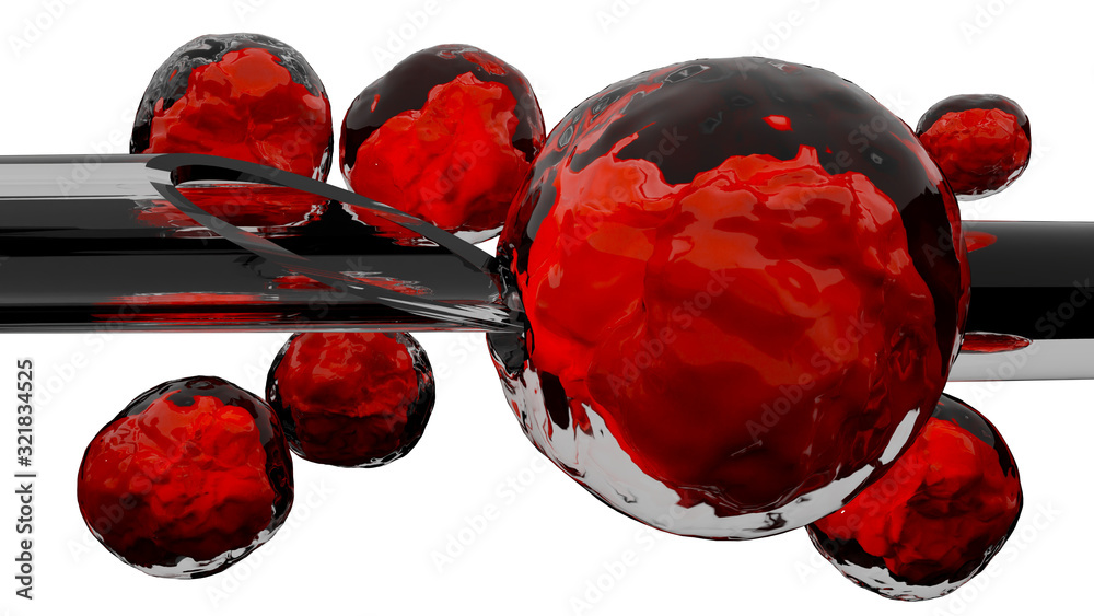 Human stem cell subjected to nano needle aspiration under microscope in ...