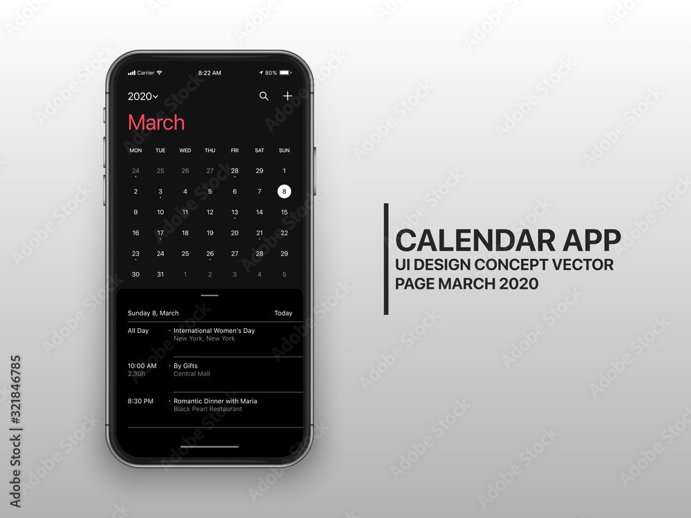 Calendar App Page March 2020 with To Do List and Tasks UI UX Design ...