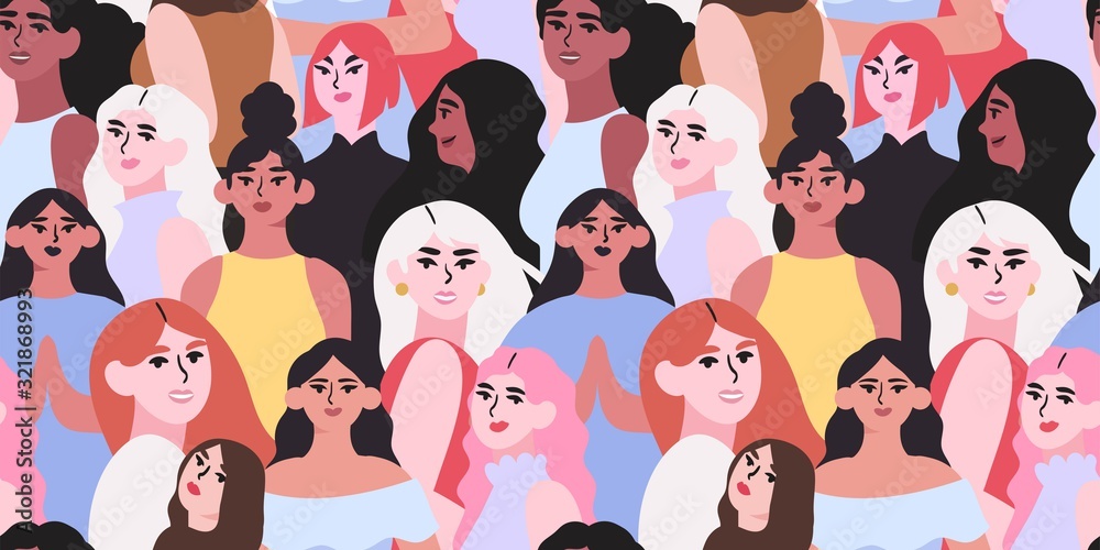 Vector illustration of diverse beautiful strong women that are fighting ...