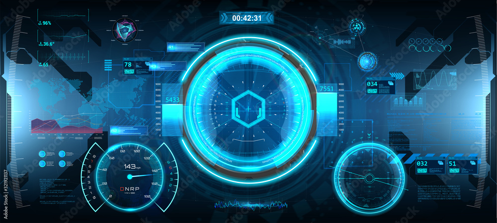 Futuristic Head-up display in HUD style. Sci-Fi cockpit helmet. GUI ...