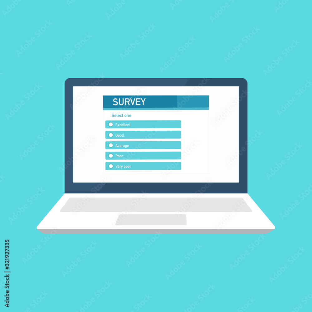 Online survey concept. Laptop screen with survey in it. Use it for web ...