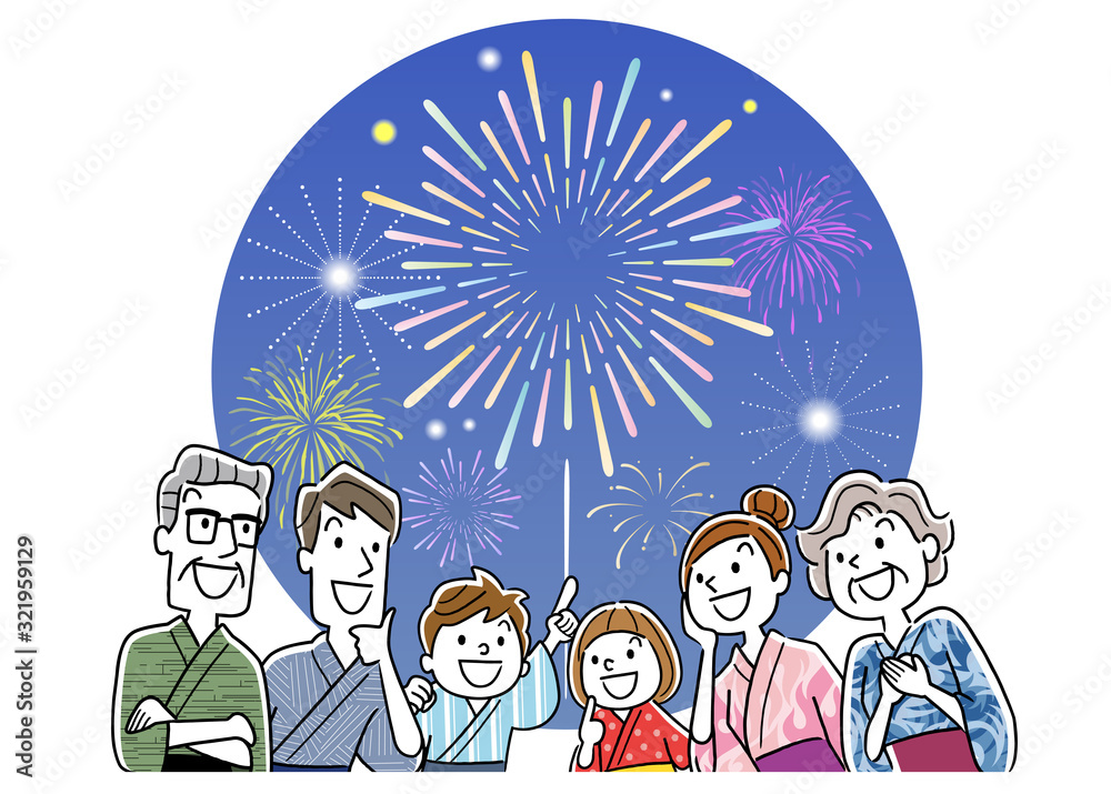 Illustration material: Family watching fireworks Stock Vector | Adobe Stock
