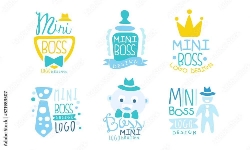Mini Boss Logo Design Templates Collection, Cute Childish Hand Drawn ...