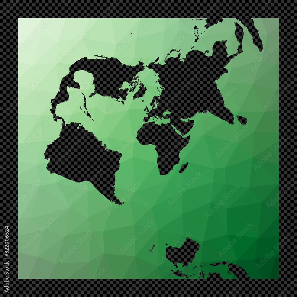 Polygonal map of the world on a transparent background. Transverse ...
