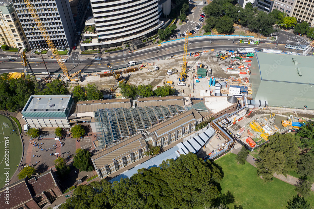 Overhead aerial view of the ongoing construction on the Metro Tunnel ...