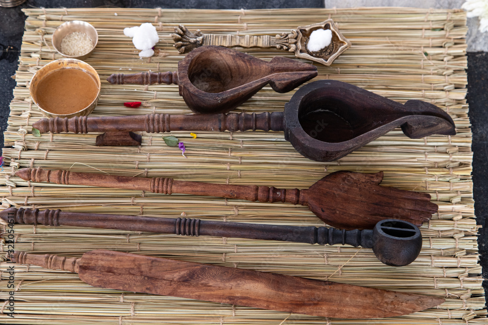 Stock-Foto „items for the Indian Yajna ritual. Indian Vedic fire ...