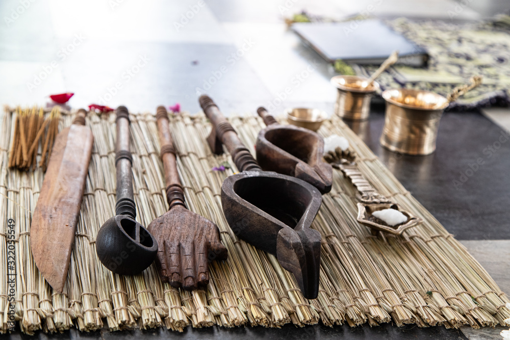 items for the Indian Yajna ritual. Indian Vedic fire ceremony called ...