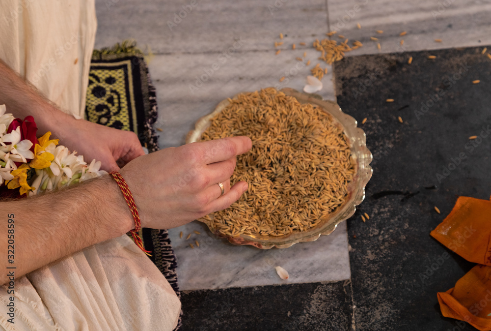 Indian Hindu Traditional Pooja. Vedic fire ceremony called Yagya ...