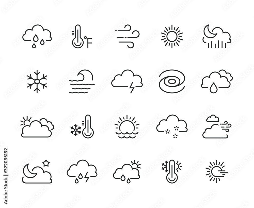 Weather climate line icons. Temperature outline set of cold ice snow ...