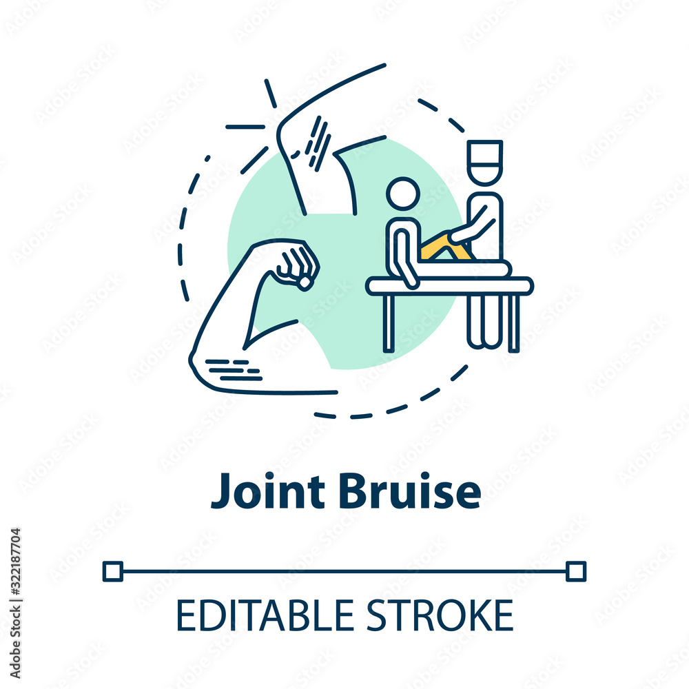 Joint bruise concept icon. Body part contusion, injury. Knee and elbow ...