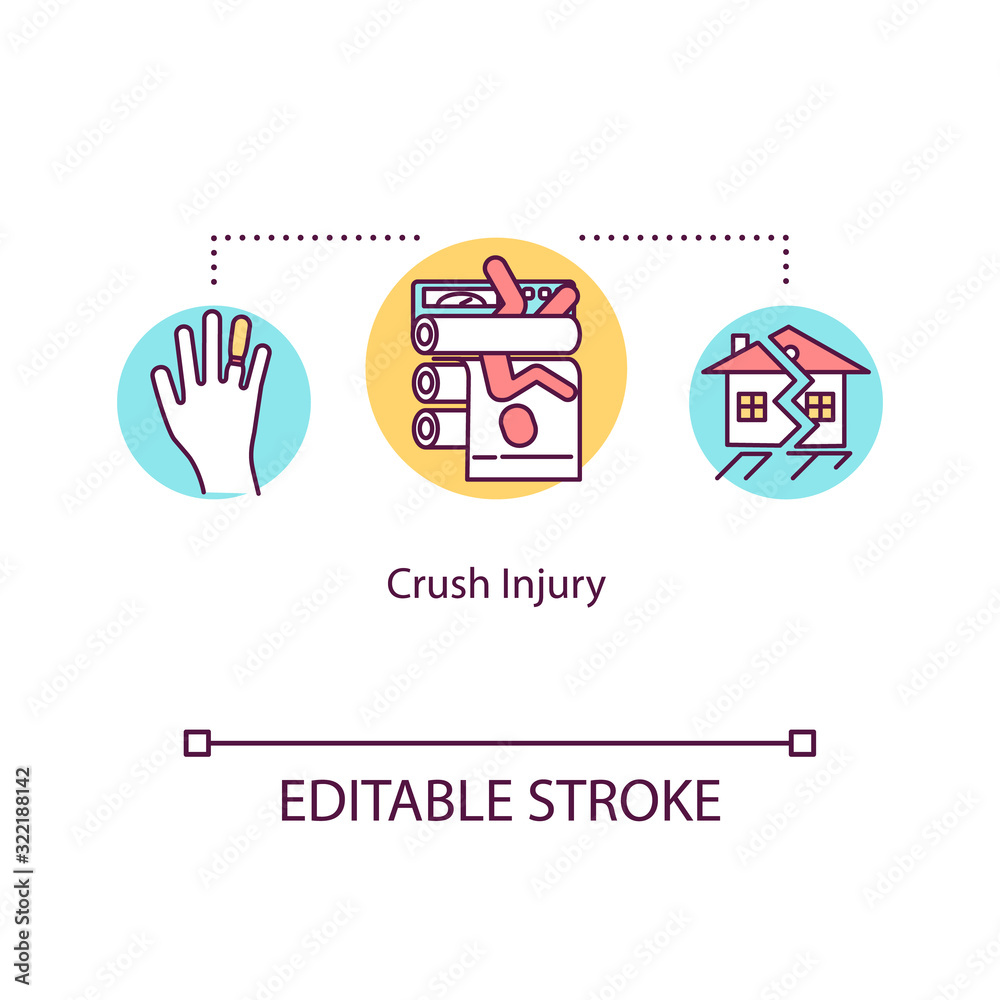Crush injury, body compression concept icon. Traumatism, industrial ...