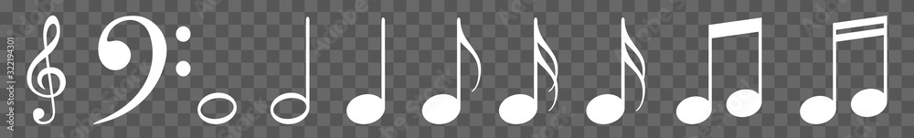 Music Notes Icon White | Note Illustration | Clef Symbol | Sound Logo ...