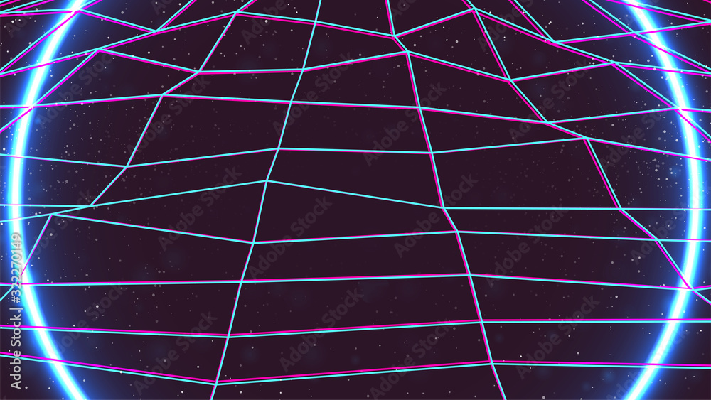 Vetor 80s Retro Background. Glitch Perspective Grid. Wireframe Terrain ...