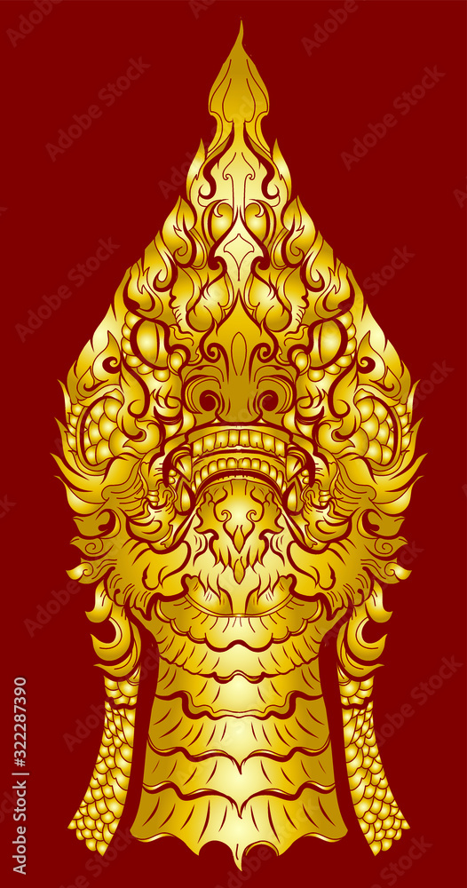 Hand drawn Thai Dragon silhouette and paper cut style, Line Thai is ...