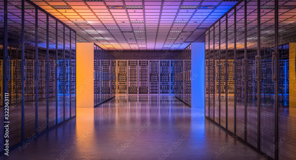 image 3d render of a modern database server room. Stock Photo | Adobe Stock