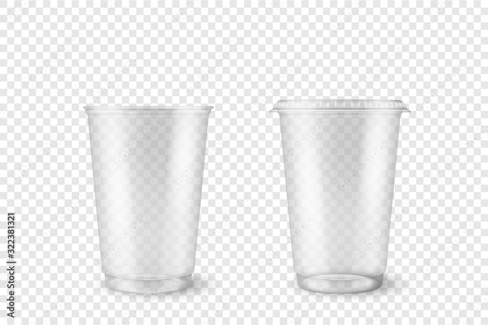 Vector de Stock Vector Realistic 3d Empty Clear Plastic Opened, Closed Disposable Cup Set ...