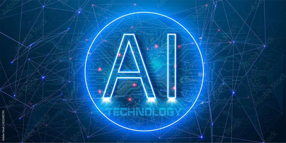 AI in a neon blue circle. Abstract futuristic digital and technology on ...