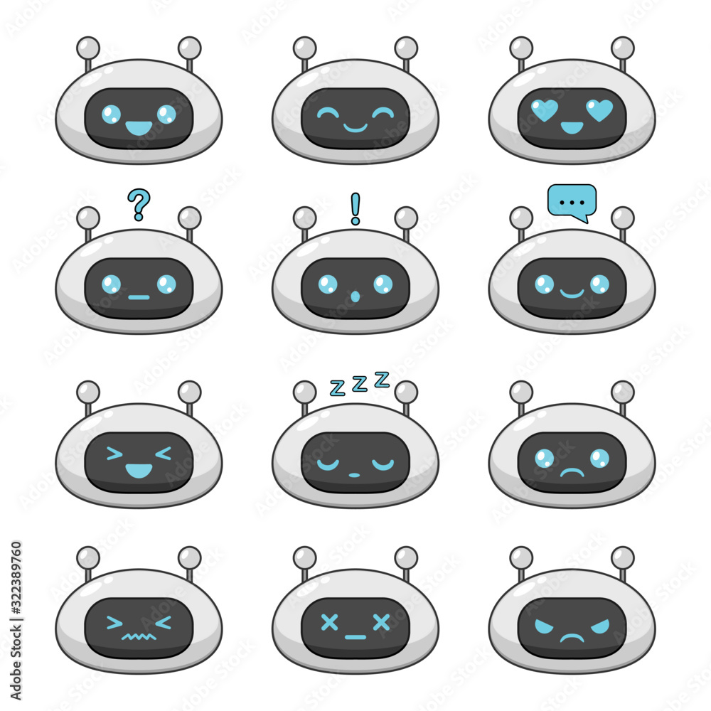 Cute cartoon robot emoji set Stock Vector | Adobe Stock