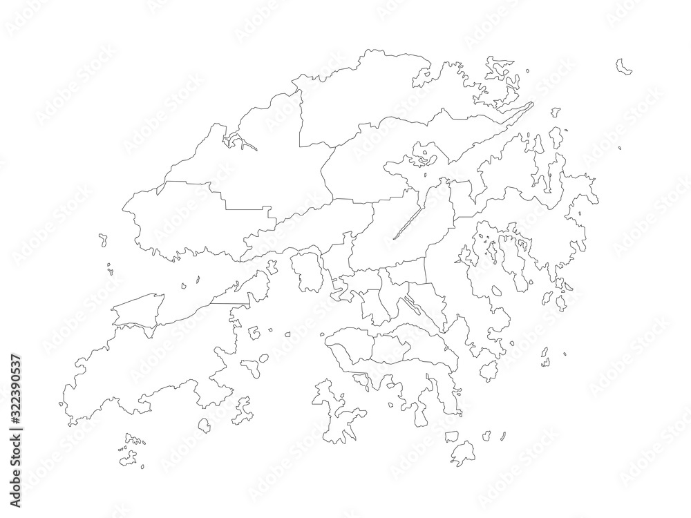 Hong kong map with provinces vector. white background and black outline ...