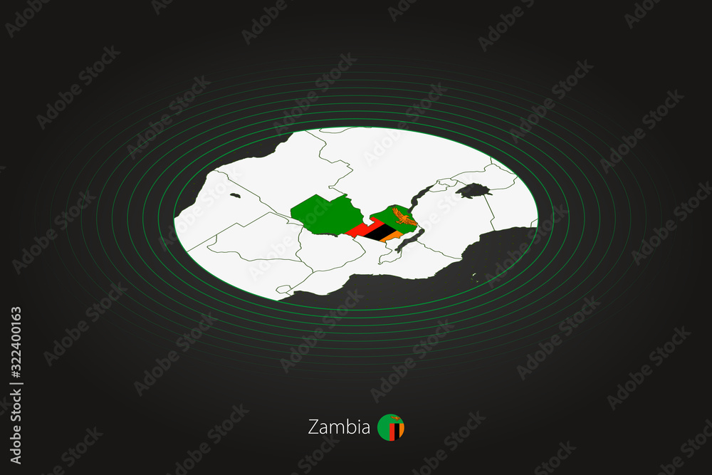 Zambia map in dark color, oval map with neighboring countries. Stock ...