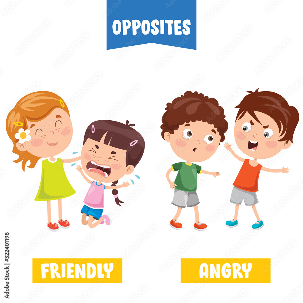 Opposite Adjectives With Cartoon Drawings Stock Vector | Adobe Stock