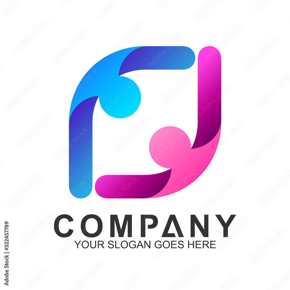 simple two people logo design in gradient color for human relationship ...