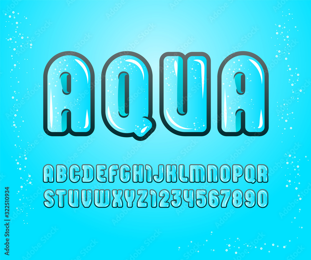 Aqua glossy font, cute alphabet in the cartoon style, bright rounded ...