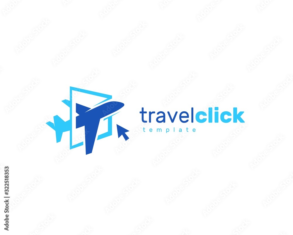 Airplane travel click logo Stock Vector | Adobe Stock