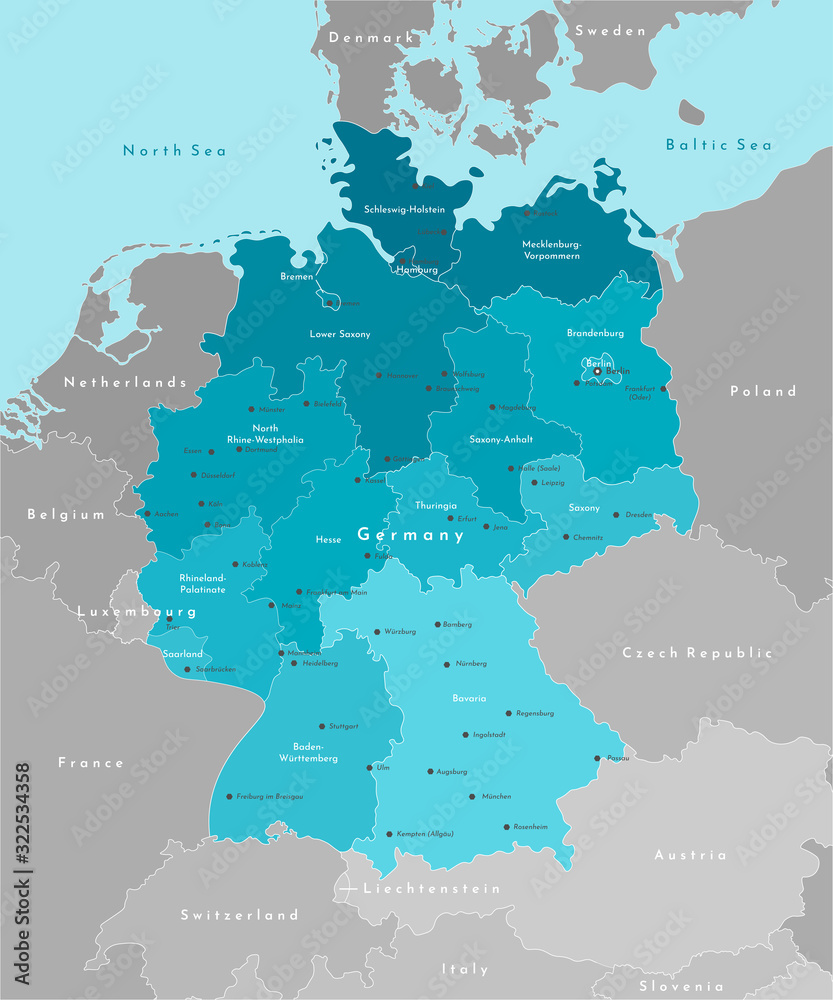 Vector modern illustration. Simplified geographical map of Germany and ...