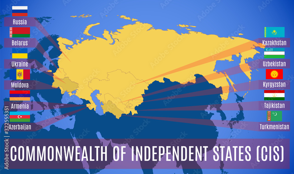 Map of the Commonwealth of Independent States (CIS). Flags of countries ...