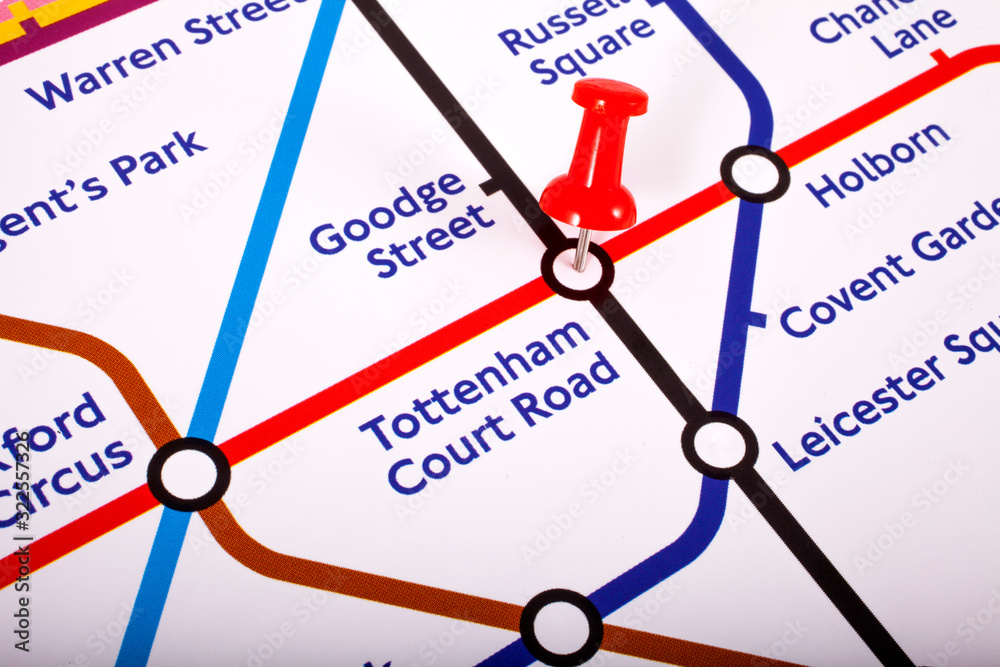 Tottenham Court Road on a London Underground Map Stock Photo | Adobe Stock