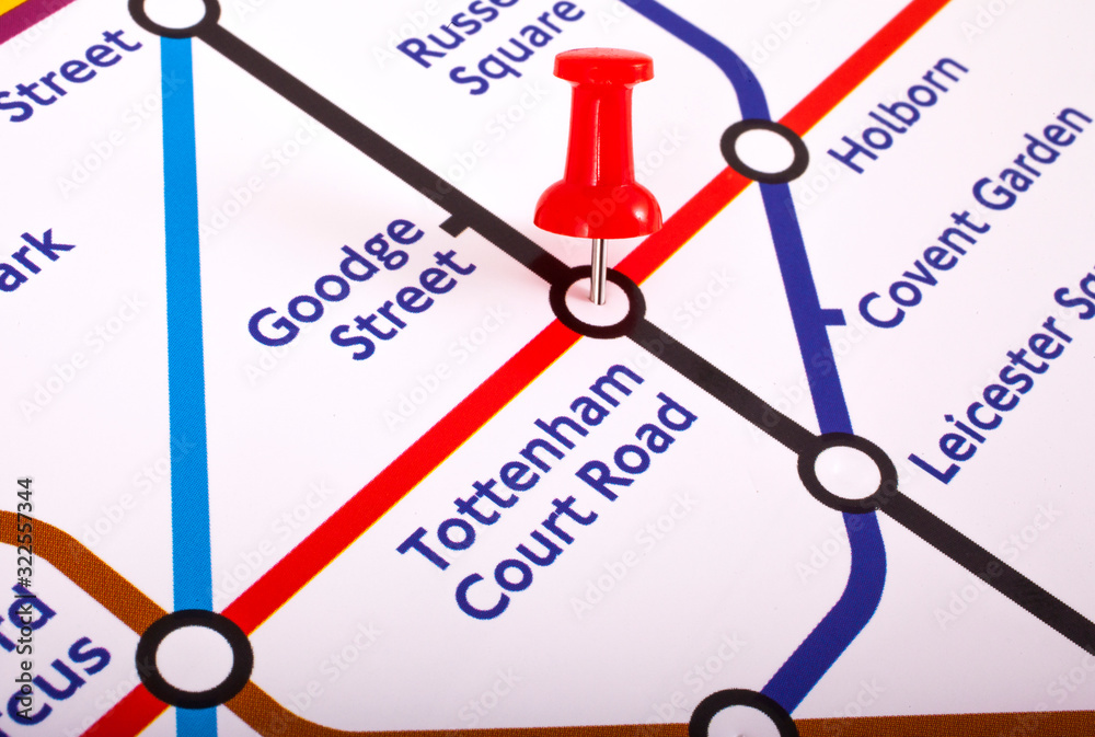 Tottenham Court Road on a London Underground Map Stock Photo | Adobe Stock