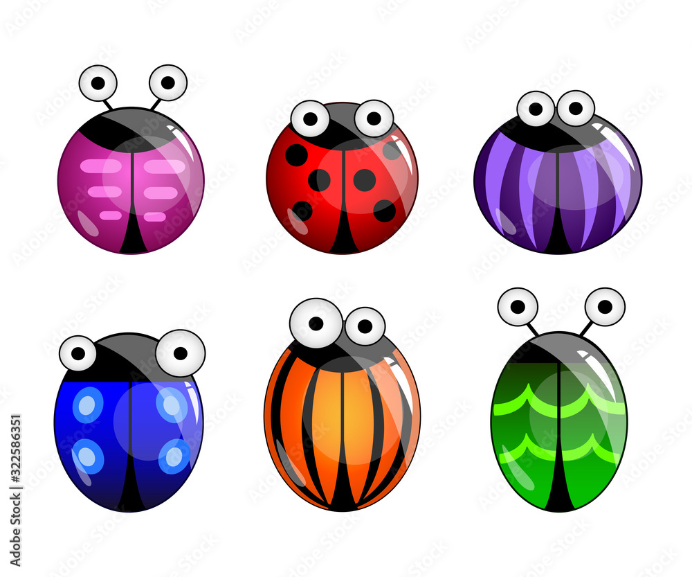 Cute cartoon colorful bugs, insects set. Isolated on white background ...