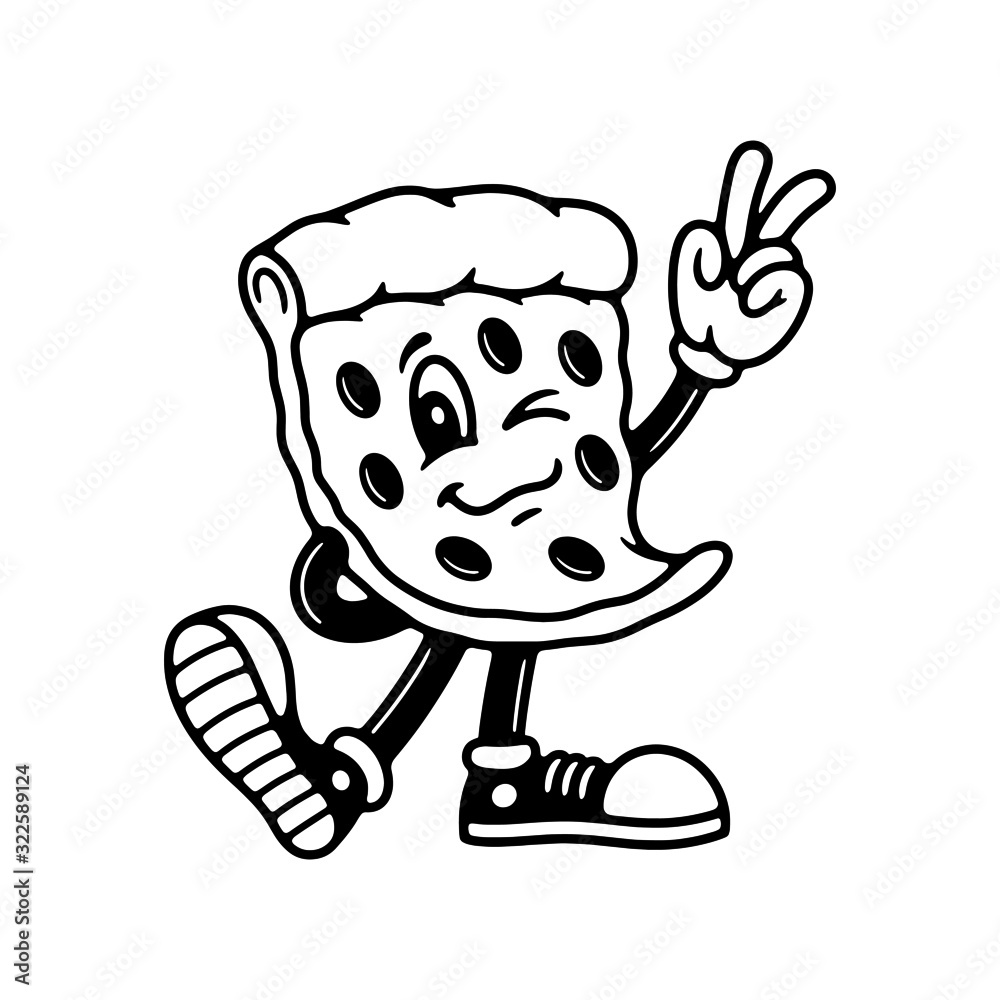 CARTOON PIZZA GUY WITH PEACE SIGN BLACK WHITE BACKGROUND Stock Vector ...