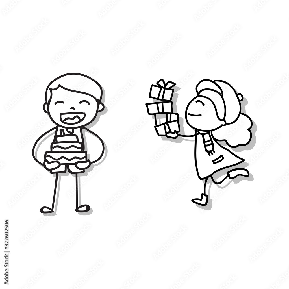 Hand drawing abstract people happy kids playing togerther vector ...