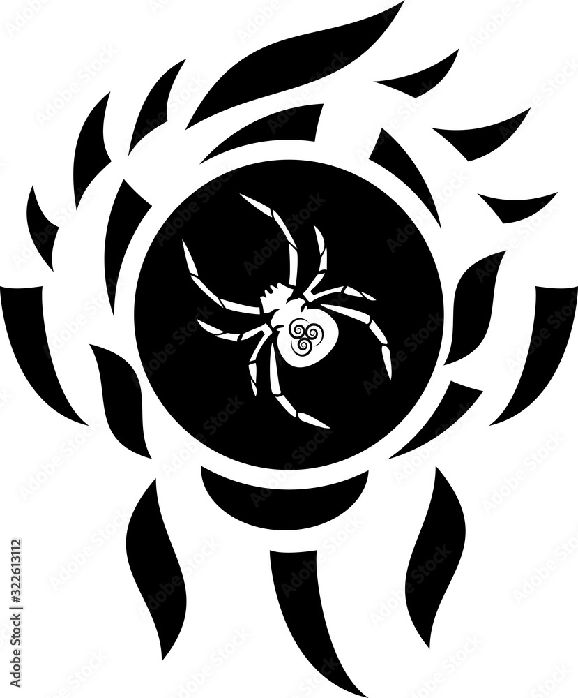 Logo with stylized sun with spider inside vector Stock Vector | Adobe Stock
