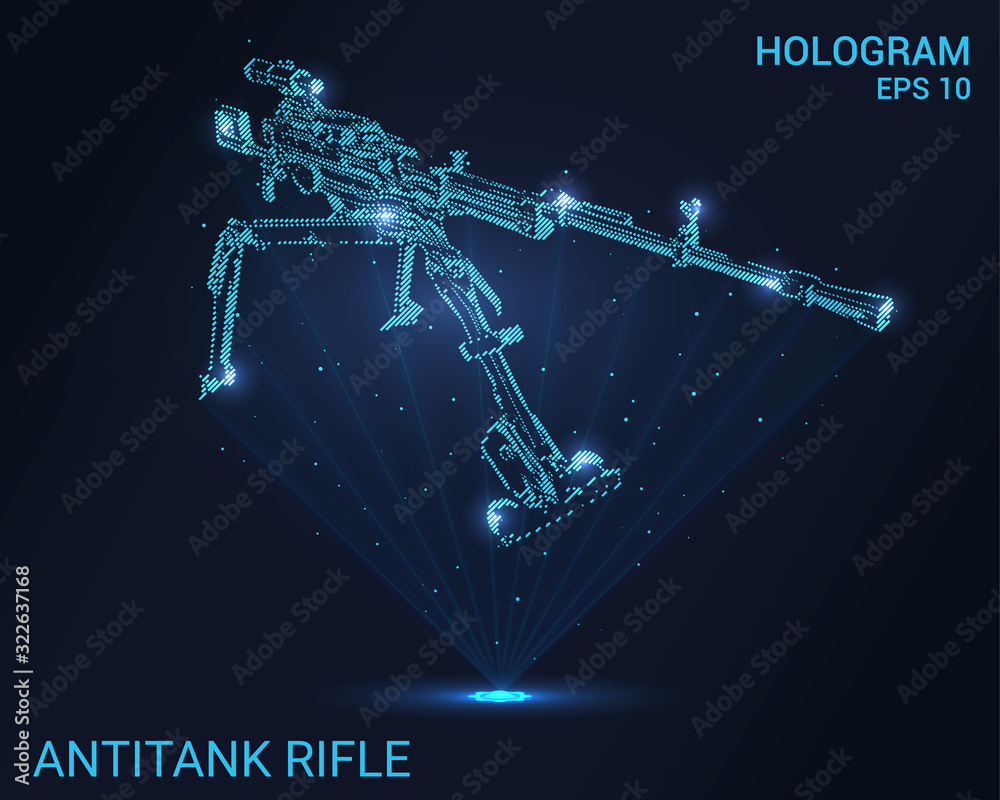 Hologram anti-tank gun. Holographic projection of weapons. Flickering ...