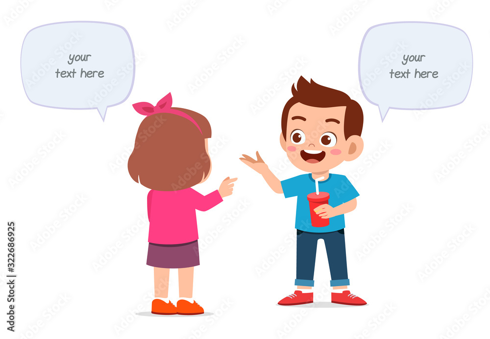 happy cute little kids boy and girl talking Stock Vector | Adobe Stock