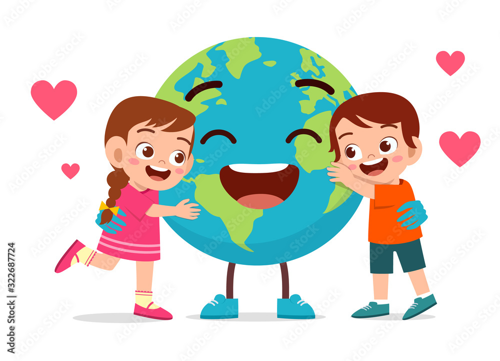 happy cute little kids boy and girl love earth Stock Vector | Adobe Stock