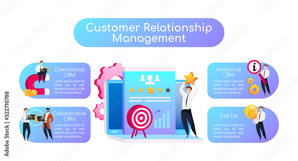 CRM types flat color vector informational infographic template ...