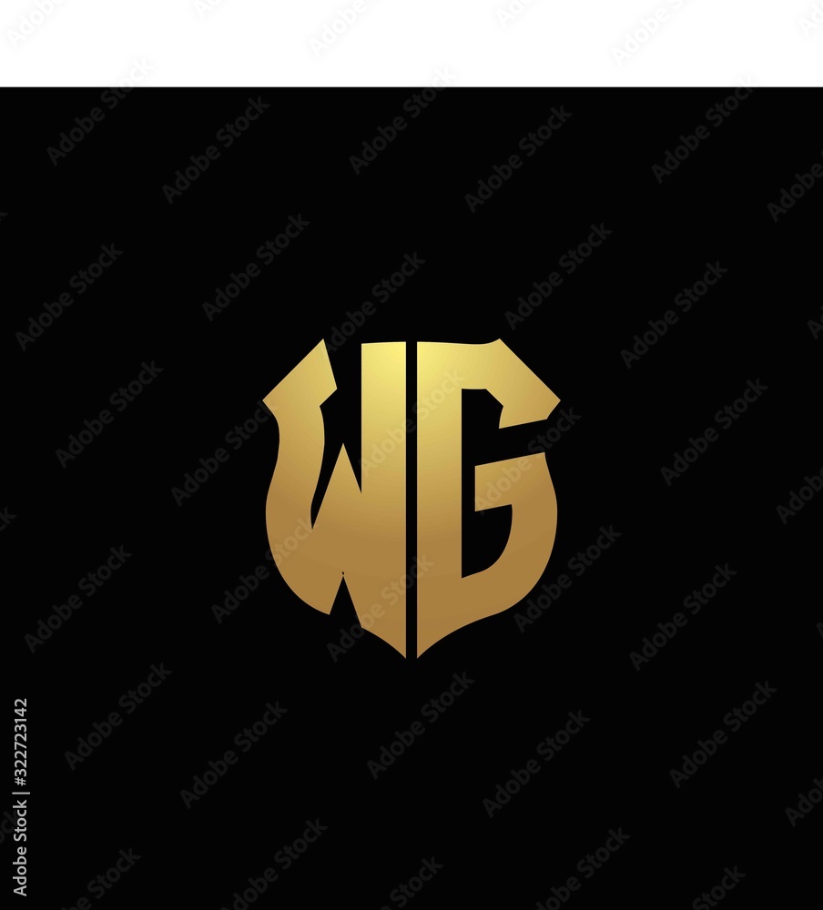 WG logo monogram with gold colors and shield shape design template ...