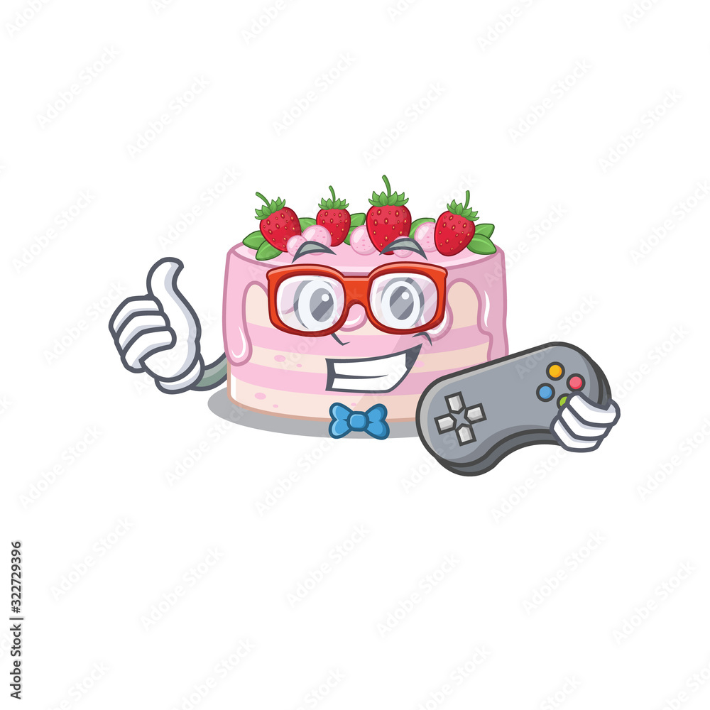 Smiley gamer strawberry cake cartoon mascot style Stock Vector | Adobe ...