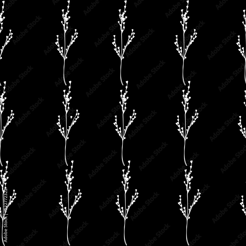 Ilustración de Stock Spring seamless pattern on black background. Sprig ...