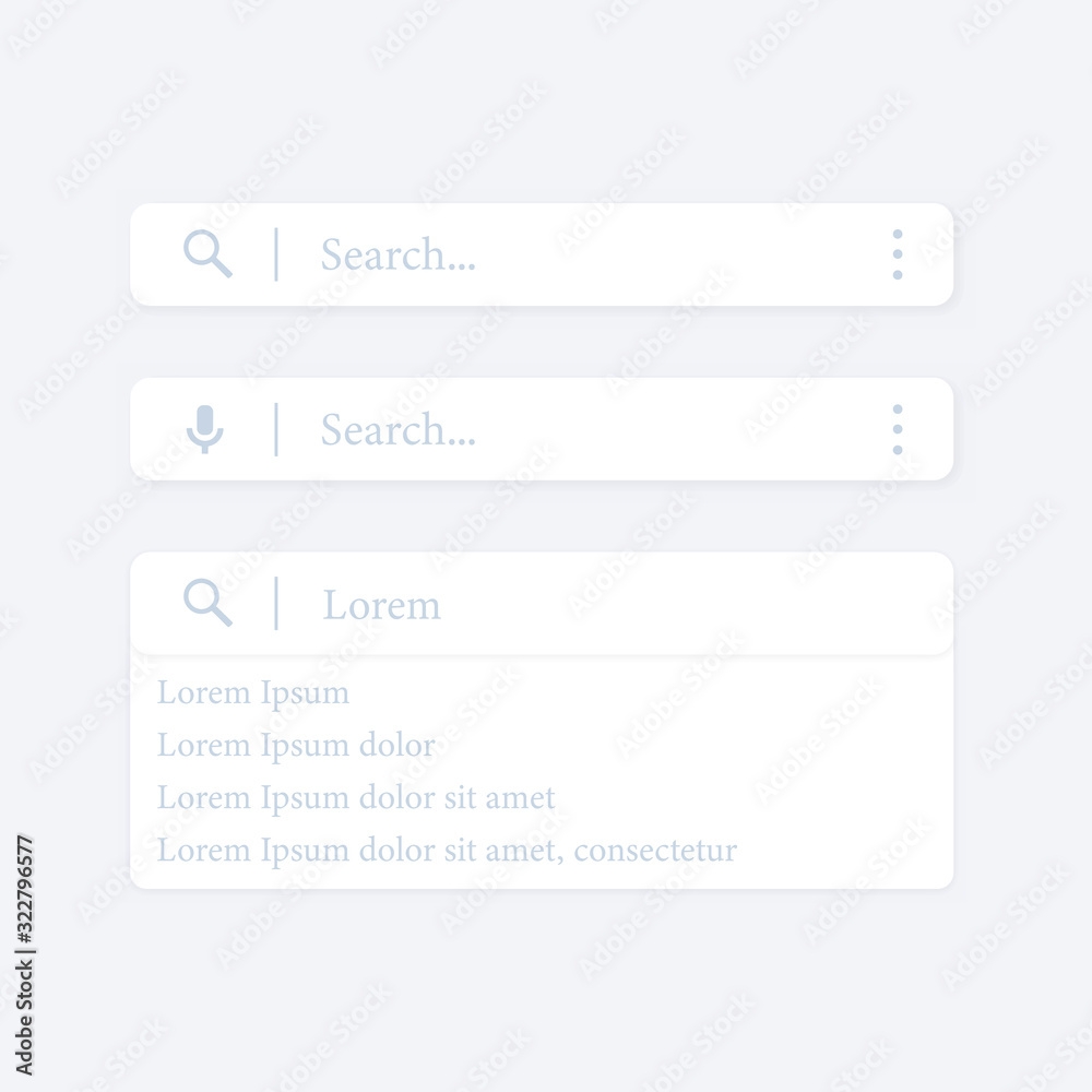 Search bar vector design element with pop up list or search results.. Set of search bar boxes ...