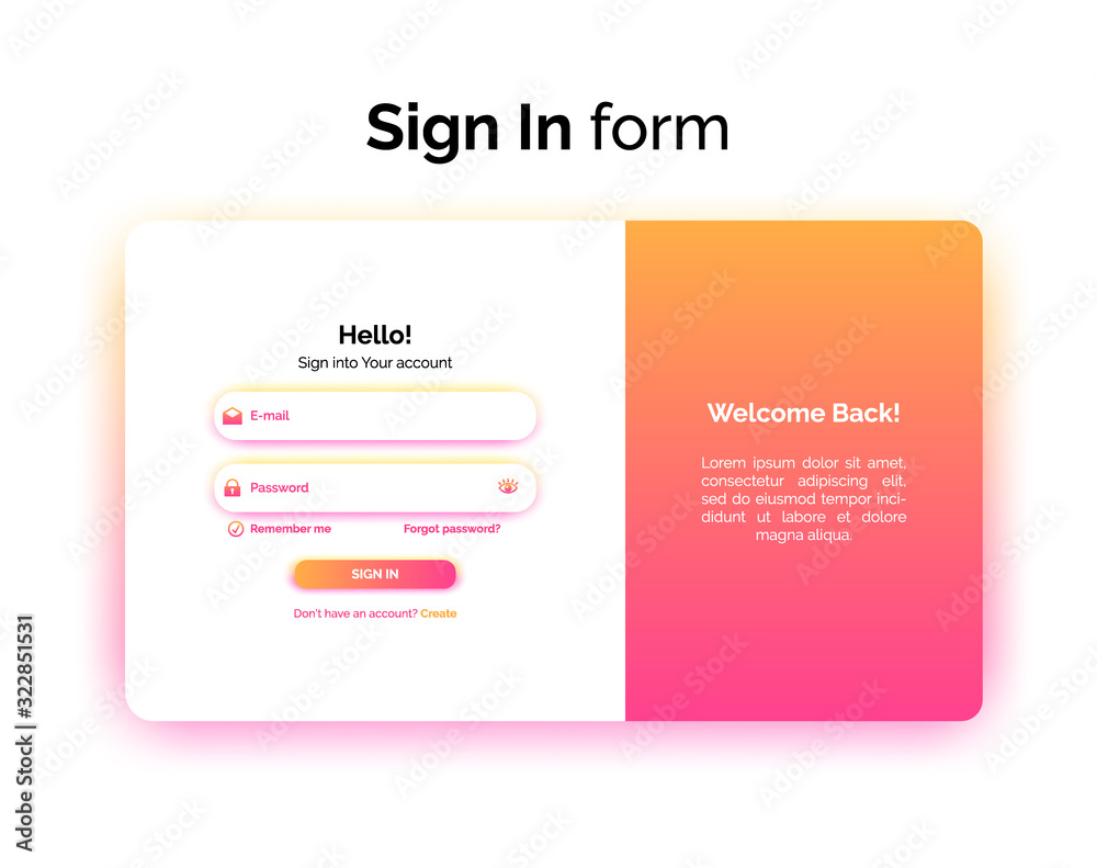 Sign In form, web design UI UX, login interface with gradient, vector ...