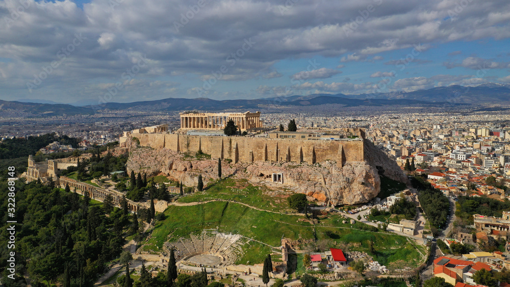 Photo Stock Aerial drone photo of Masterpiece Acropolis hill and the Parthenon and theatre of ...